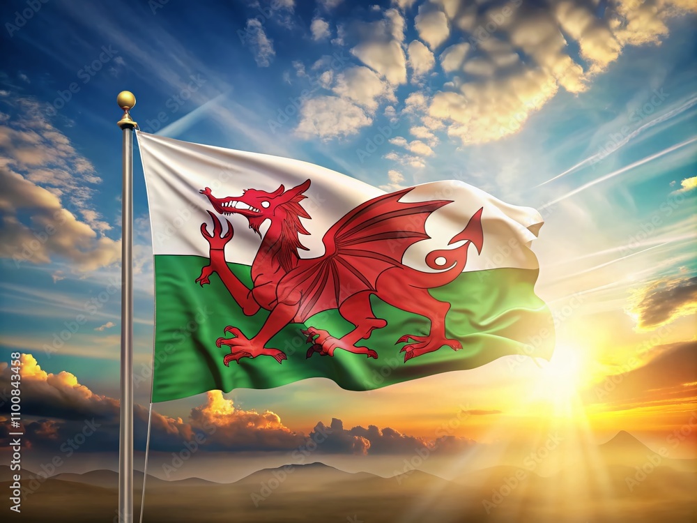Wales National Flag Softly Waving in the Breeze with a Gentle ...