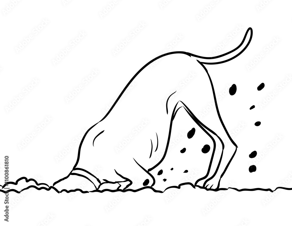 Drawing sketch style illustration of a dog frantically digging a hole ...