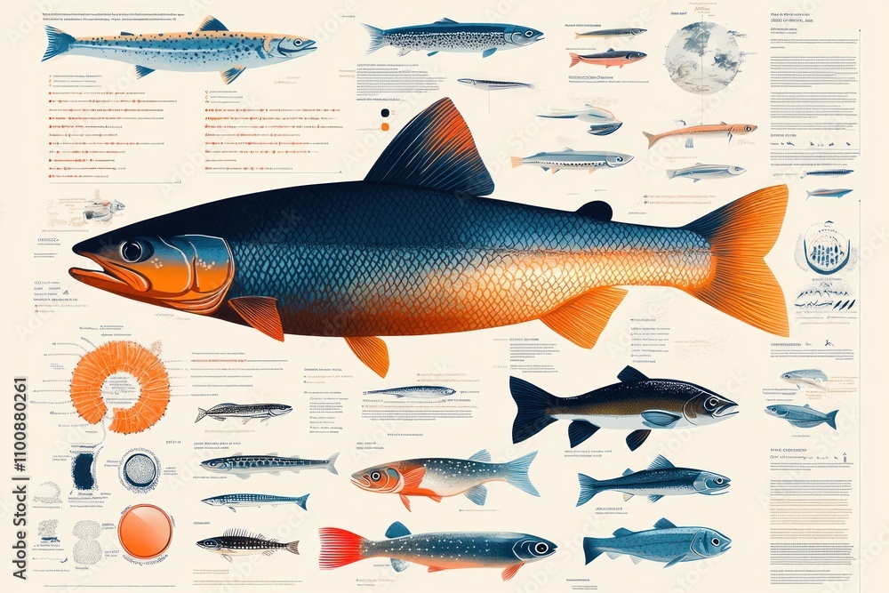 A detailed infographic about salmon fish with diagrams, illustrations ...