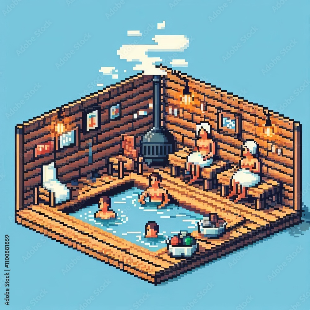 Bit Sauna Recreate the sauna scene as a pixel art image using a Stock ...