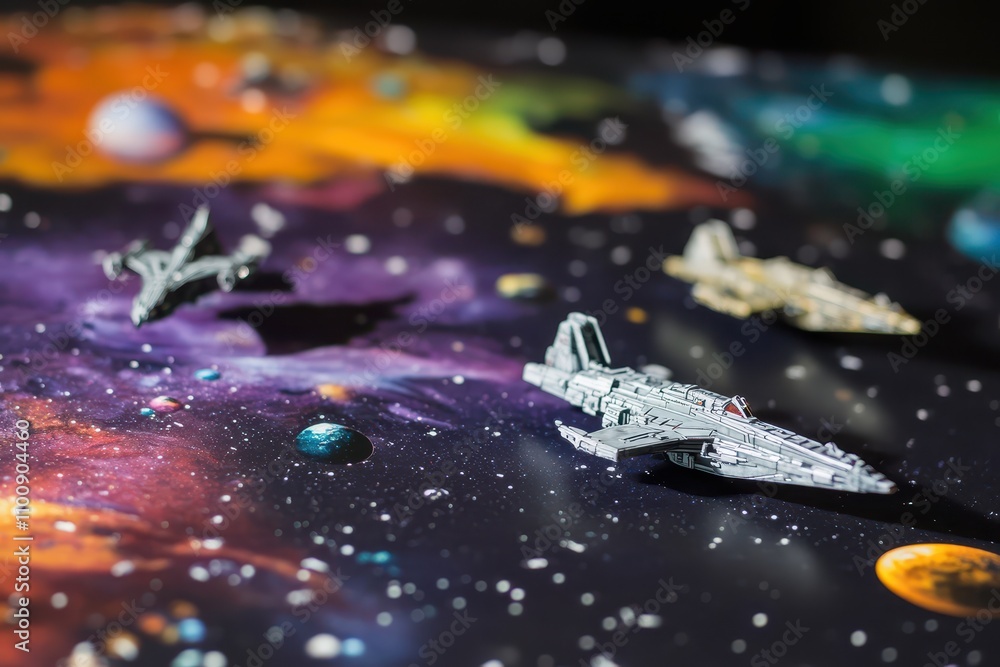 Galactic war game board with starships and planetary systems, boardgame ...