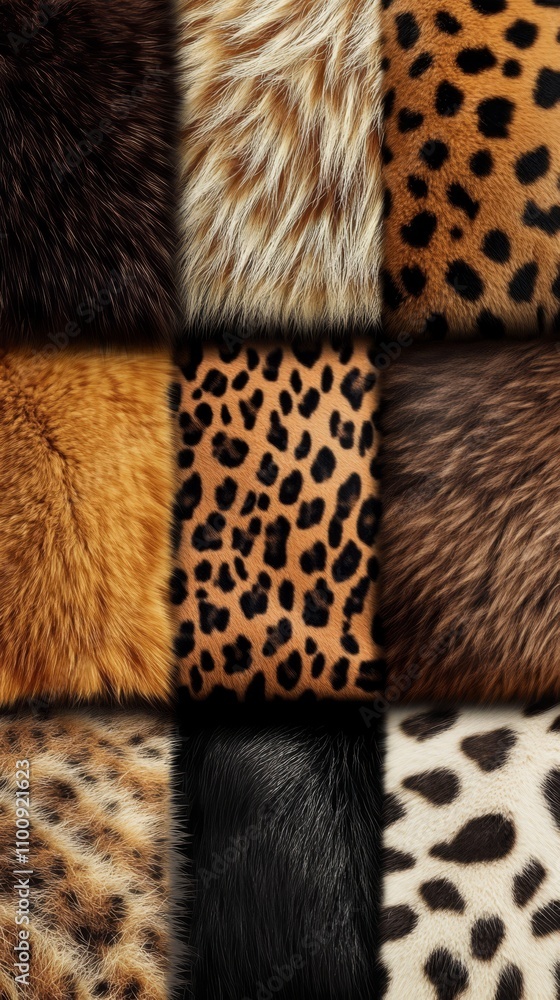 Wild Animal Fur Textures: A captivating collage of nine unique animal ...