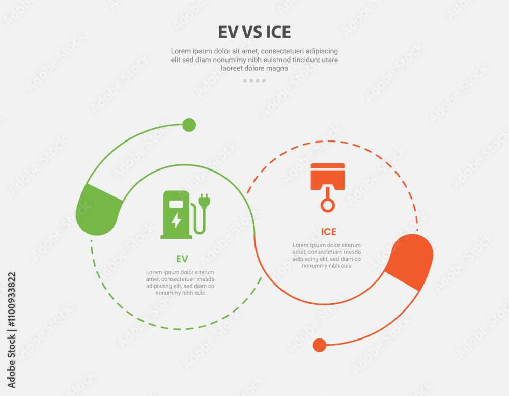 EV vs ICE technology infographic outline style with 2 point comparison ...