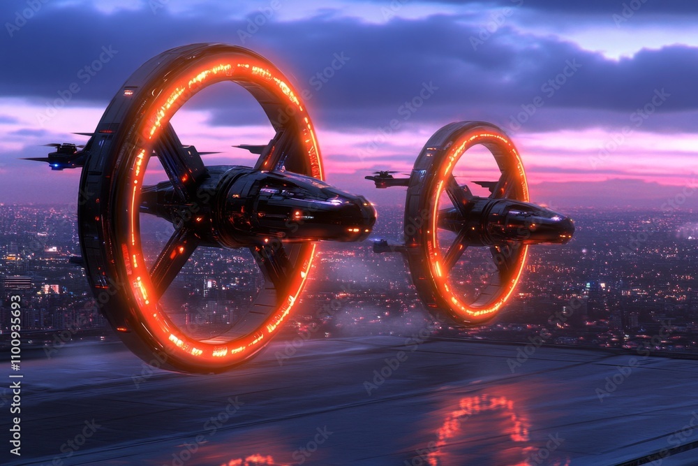 A futuristic border station with glowing holographic gates, automated ...