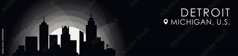 Vector Detroit, Michigan State USA cityscape banner. Black and white ...