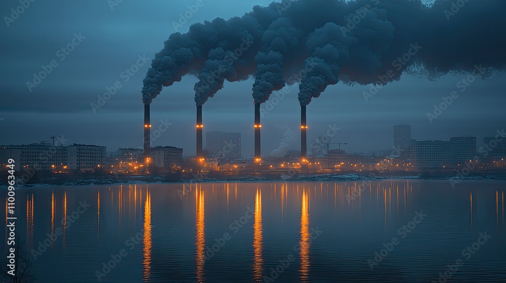Air pollution towers expel smoke, visually demonstrating the urgent ...
