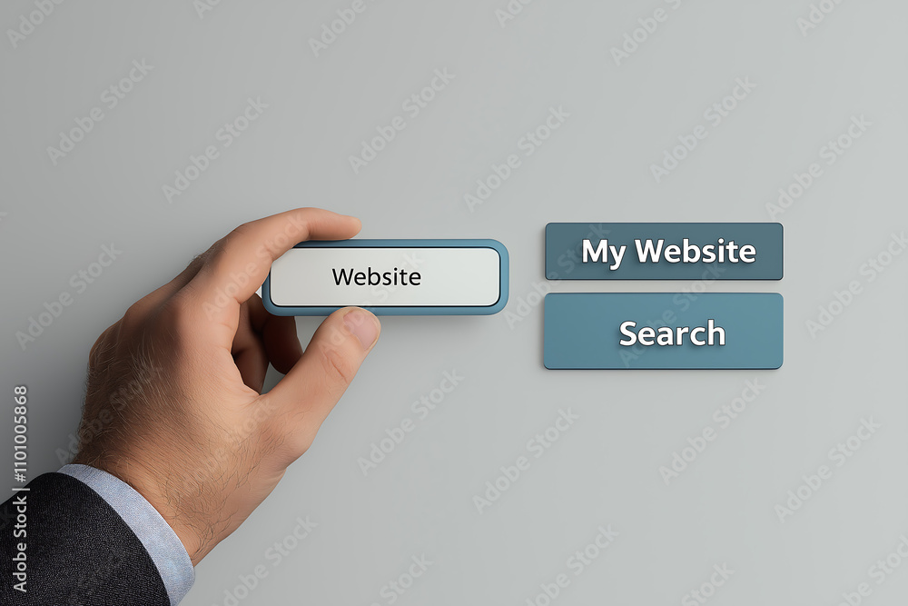 Hand holding website button, modern UI design, website navigation ...