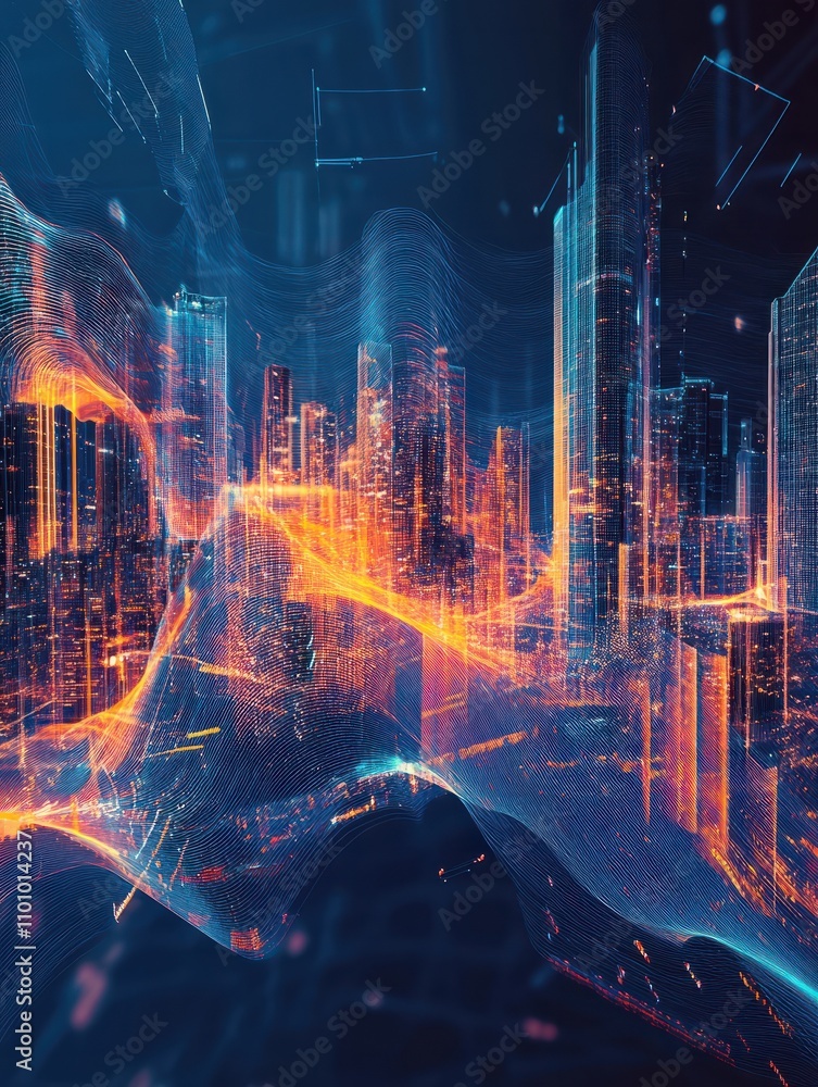 Technology city background. Building shapes, smart digital tech ...