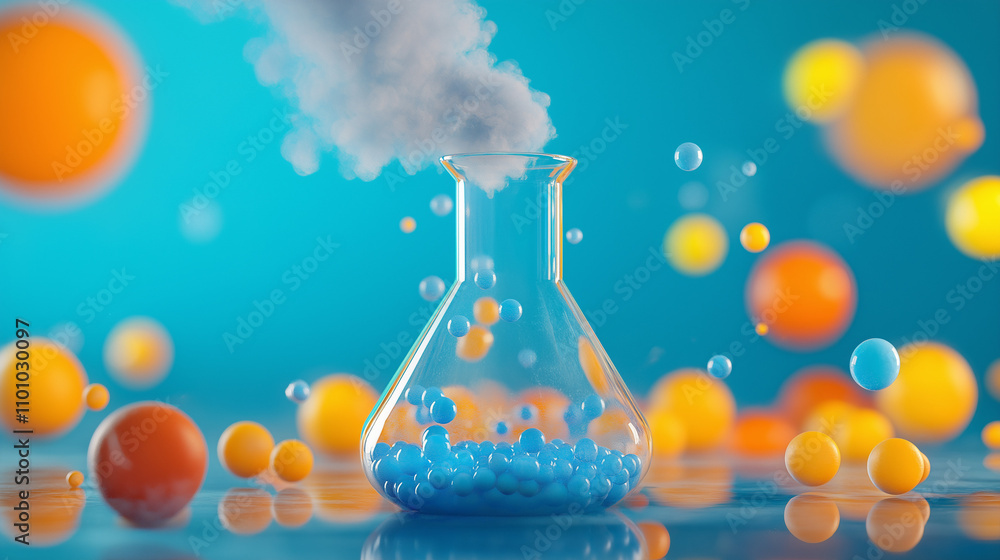 Colorful laboratory setup with bubbling flask surrounded by vibrant ...