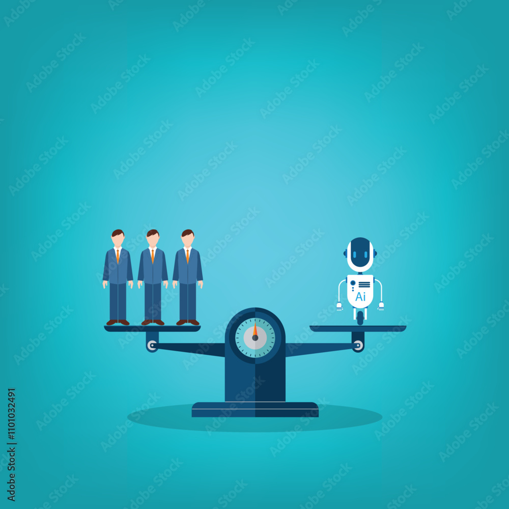 Balance scales man vs Ai bot. Competition concept artificial ...