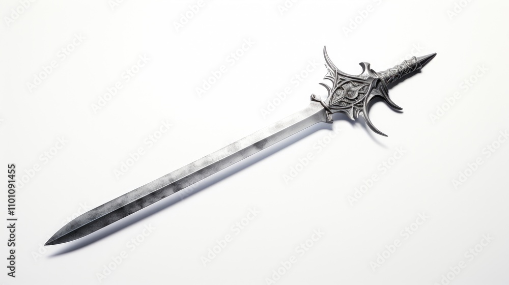 Knight's sword with intricate design displayed on a clean white ...