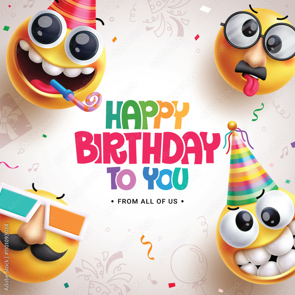 Emojis birthday greeting card clipart. Happy birthday to you text in ...