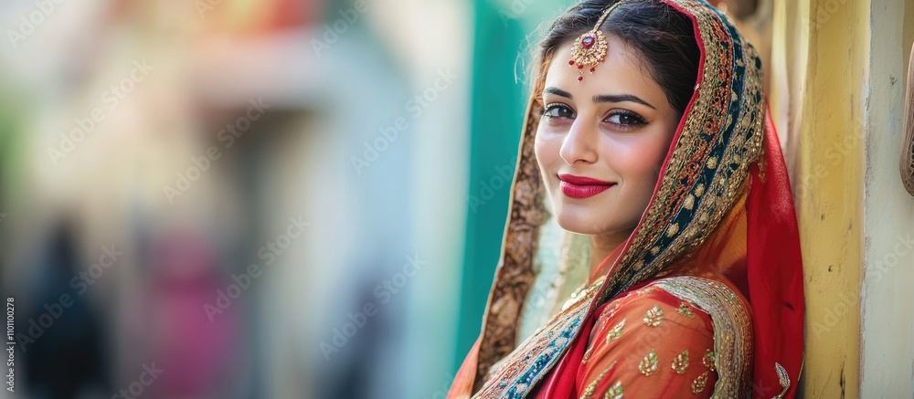 Beautiful woman in vibrant traditional attire celebrating cultural ...