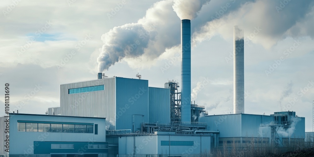 Modern industrial waste plant viewed from outside, showcasing a waste ...