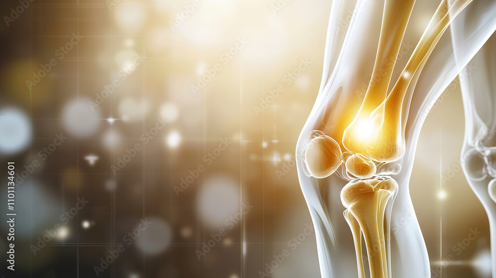 Medical illustration showing discomfort in knee joint with highlighted ...