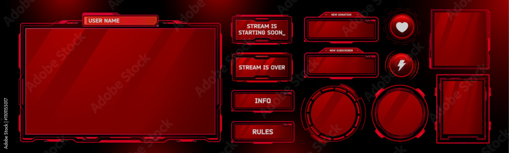 Game stream ui frames set isolated on black background. Vector ...