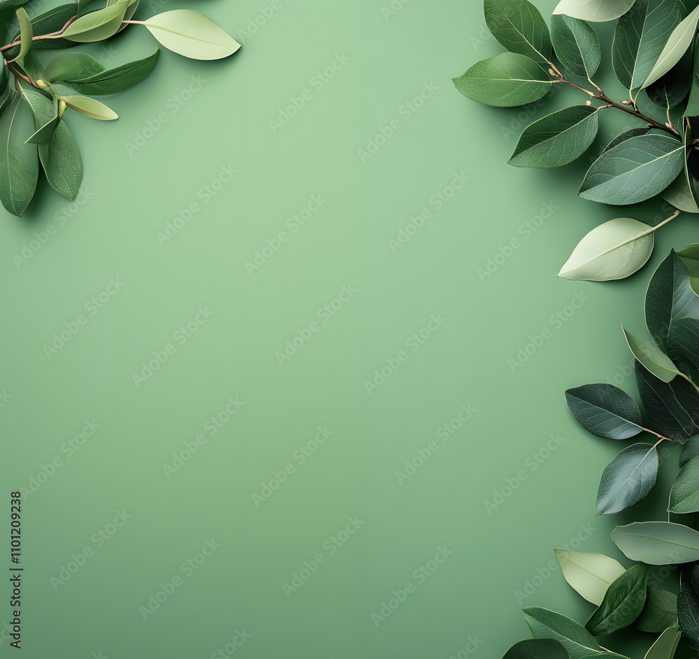 Green background with a dark green gradient, green leaves on the left ...