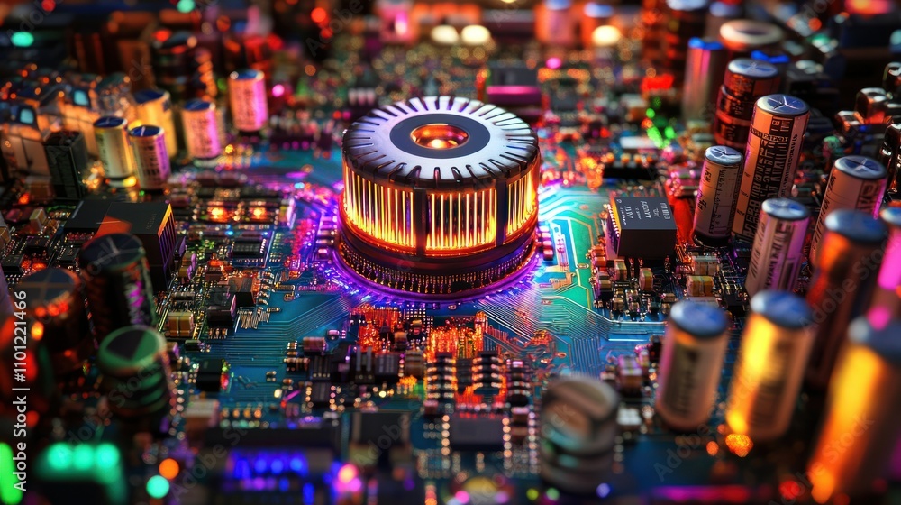 Toroidal core inductor circuit is wrapped in tightly coiled copper wire ...