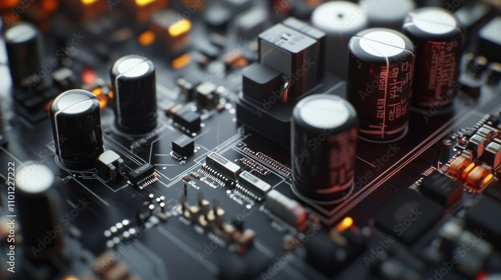 Transistor amplifier PCB, with electrolytic capacitors, transistors ...