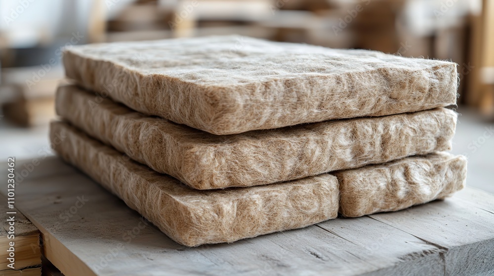 hemp and flax soft insulation boards stacked on top of one another in a ...