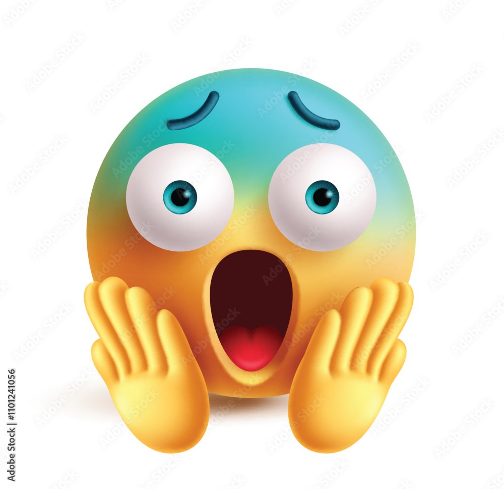 Scream emoji clipart 3d character. Emoji screaming face, shocked, afraid, fear, scared, panic ...