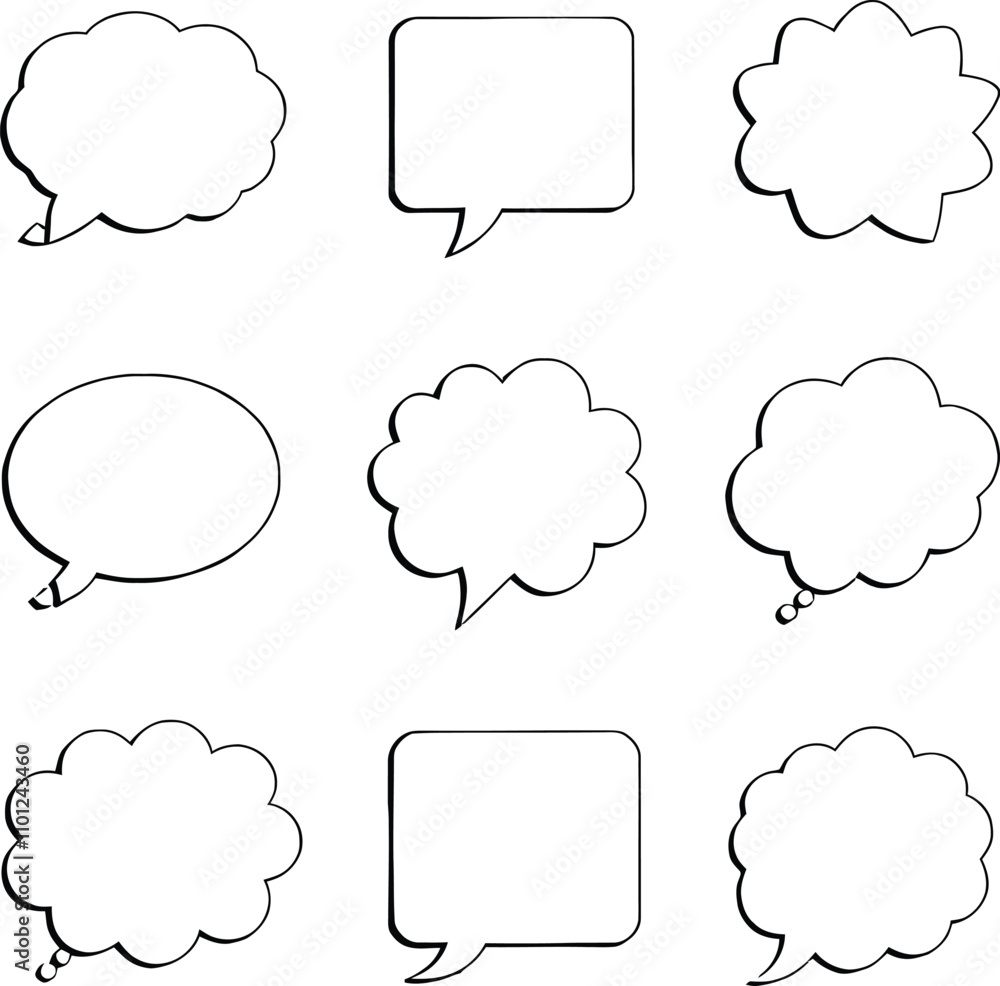 Blank empty speech and thought bubbles line art bundle vector ...
