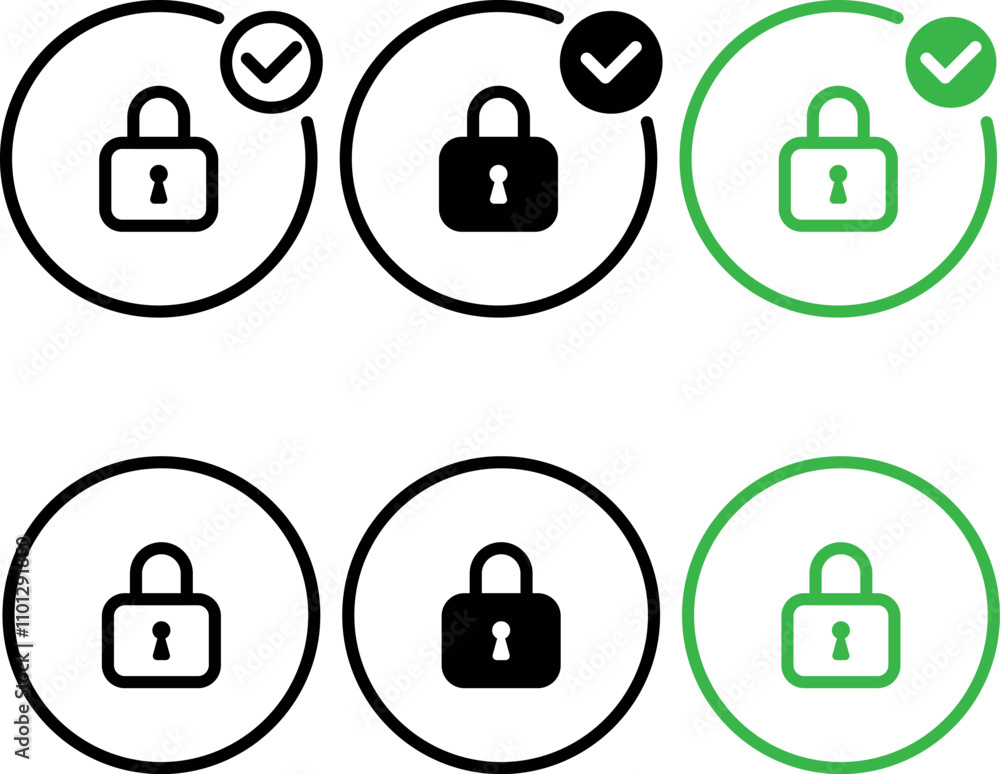 Lock check mark icon and security lock icon privacy symbol - protection icon with tick symbol ...