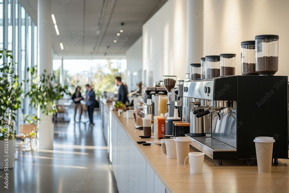 Professional espresso machine preparing coffee in modern office ...