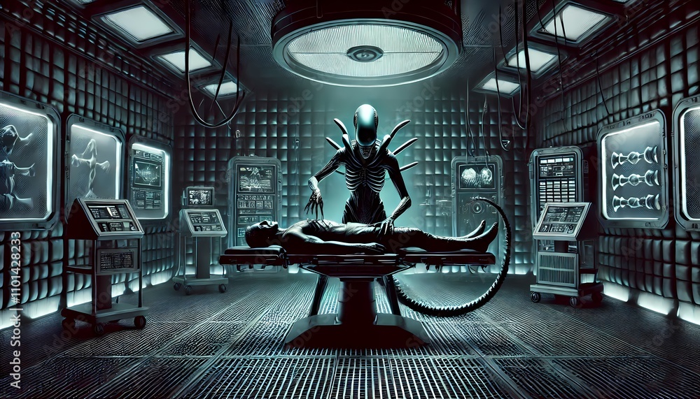 Alien Experimentation Chamber. A dark, metallic chamber with an alien ...