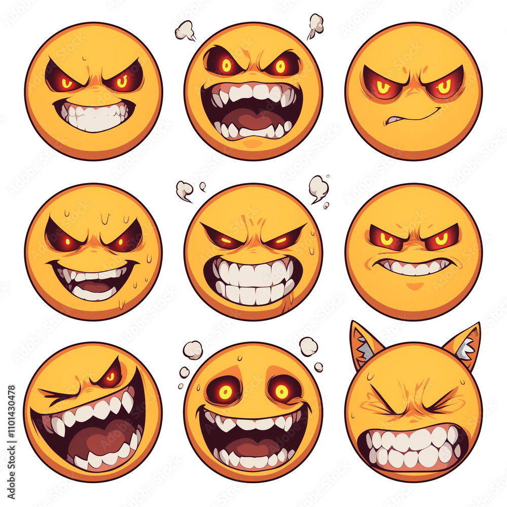 Various angry and intense face emojis with different expressions ...