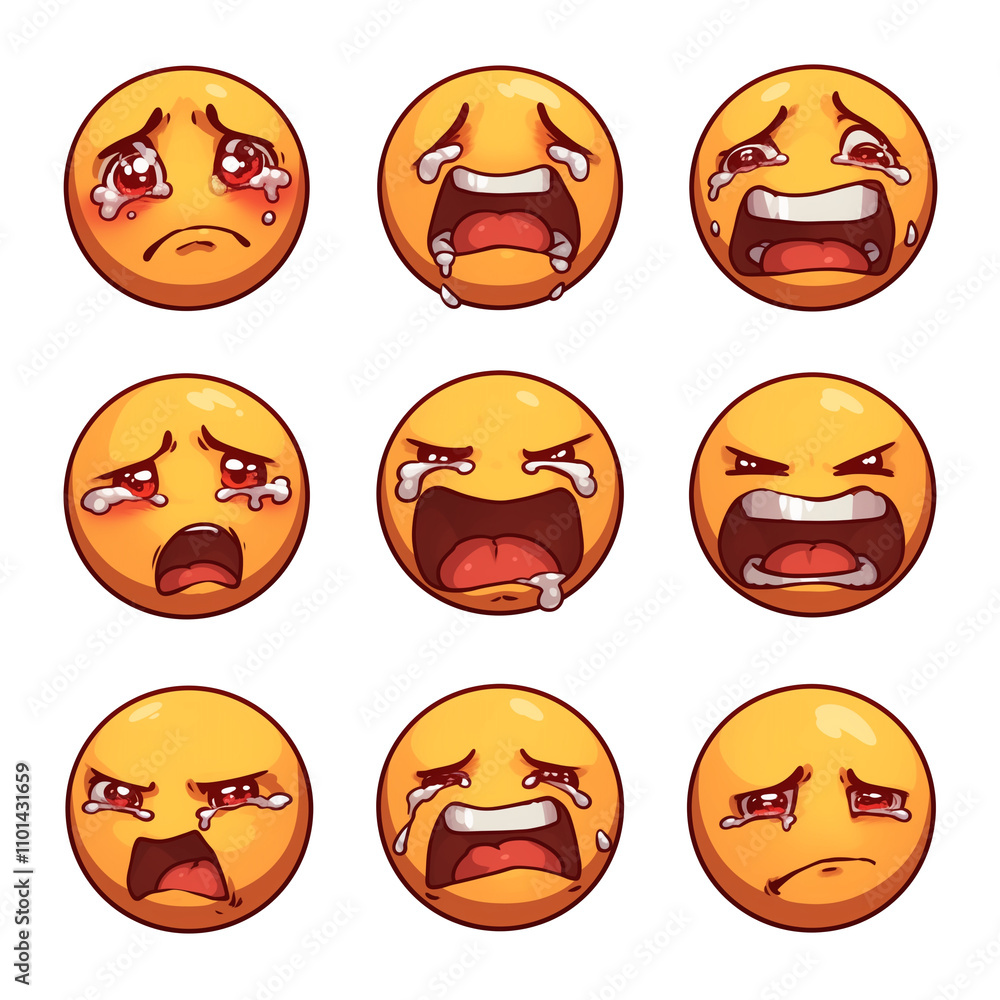 Various tearful and emotional emojis express sadness and distress, each ...