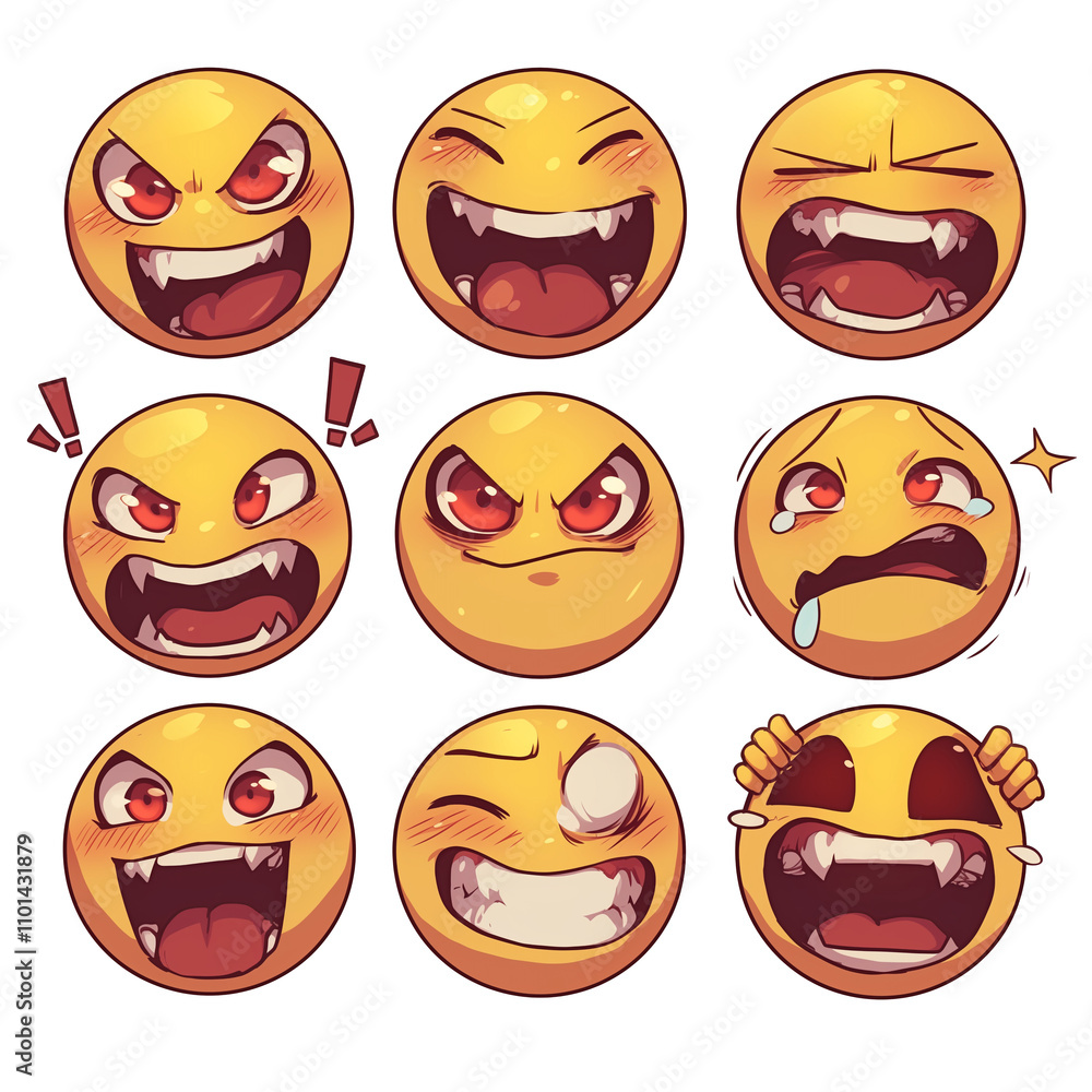 Various expressive emojis with fierce and playful emotions on white ...