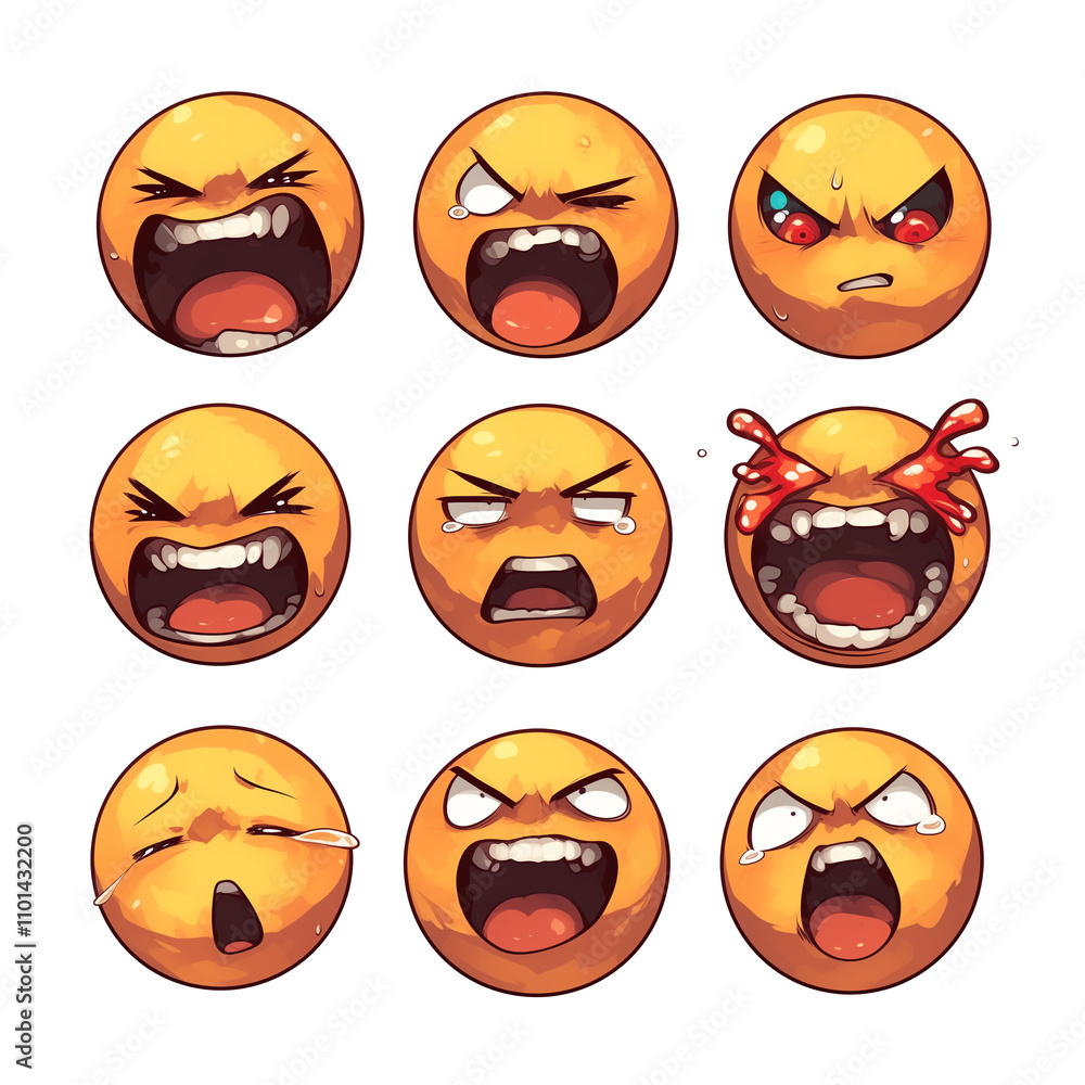 Various expressive emojis with intense emotions, including anger ...