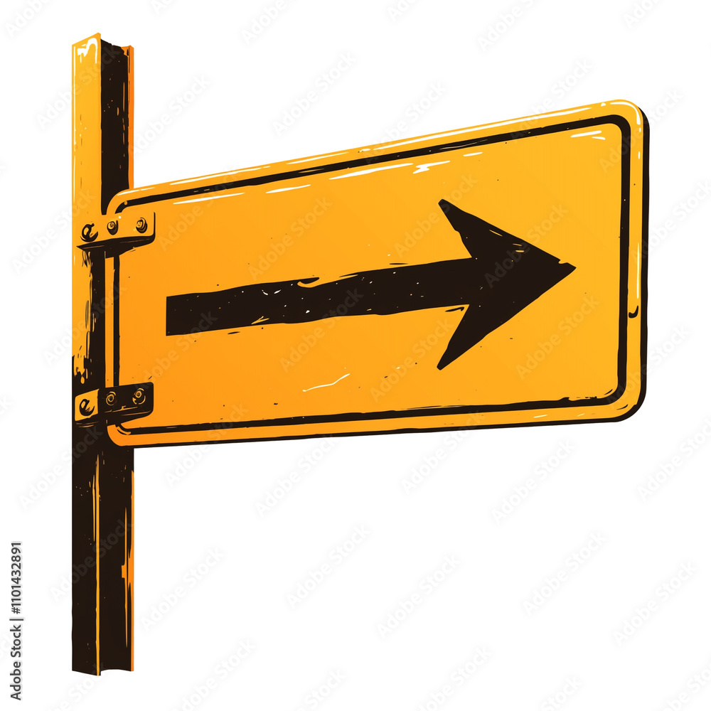 Yellow directional sign with black arrow pointing right, isolated on ...