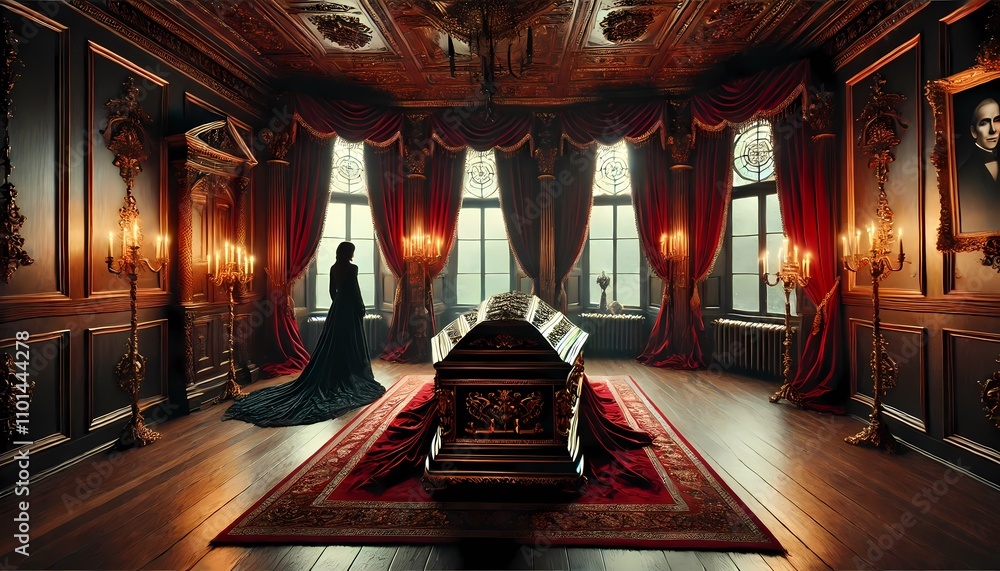 Vampire's Lair. A luxurious, dimly lit Victorian bedroom that serves as ...