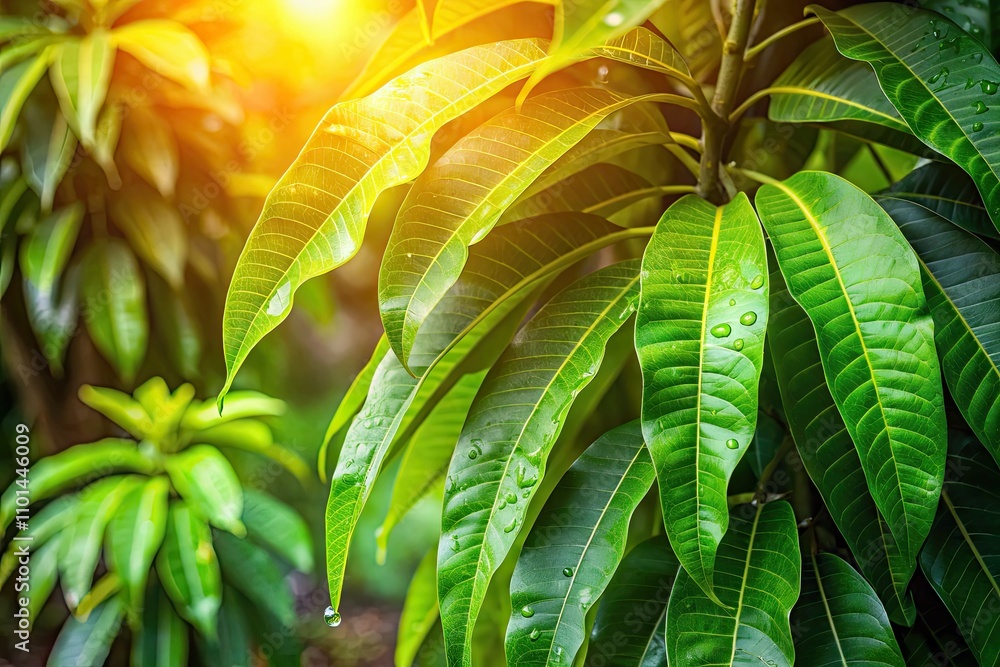 Silhouette of Rain-Soaked Mango Tree Leaves in Karawang, West Java ...