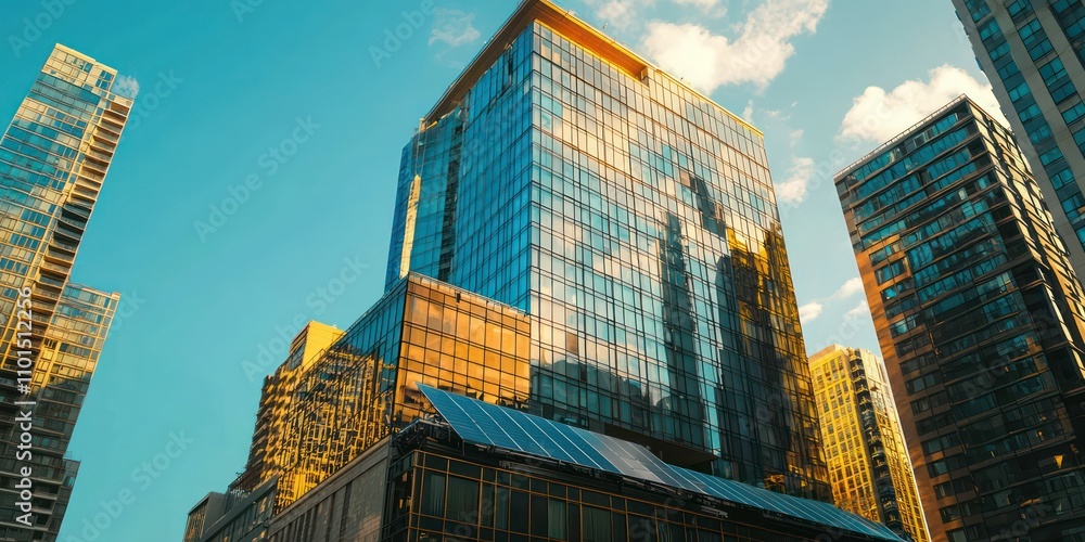 Solar panel setup on top of a high-rise, blending renewable energy with ...