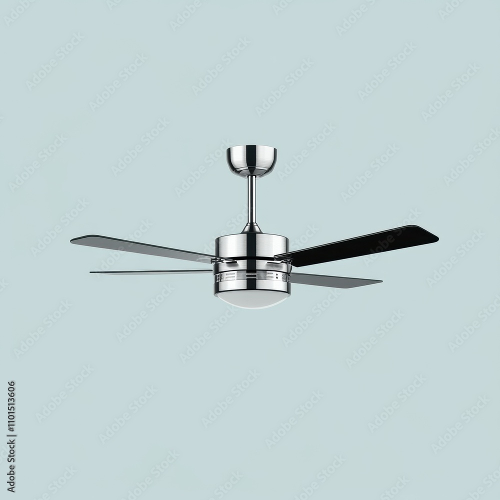 Modern Chrome Ceiling Fan with Black Blades and LED Light Fixture ...