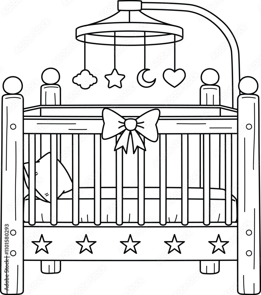Baby Shower Crib Isolated Coloring Page for Kids Stock Vector | Adobe Stock