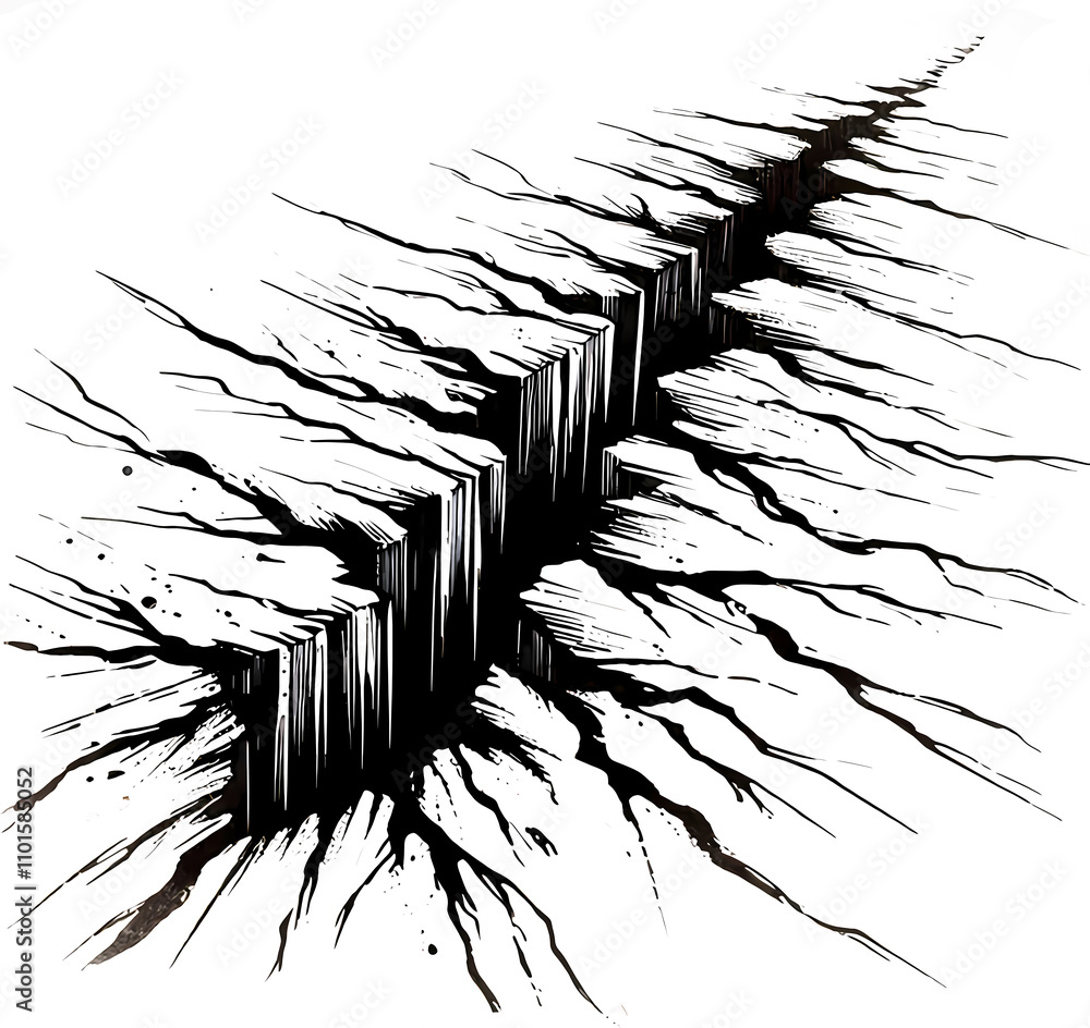 Jagged crack deep fissure sharp edges. earthquake concept broken surface dynamic lines ...