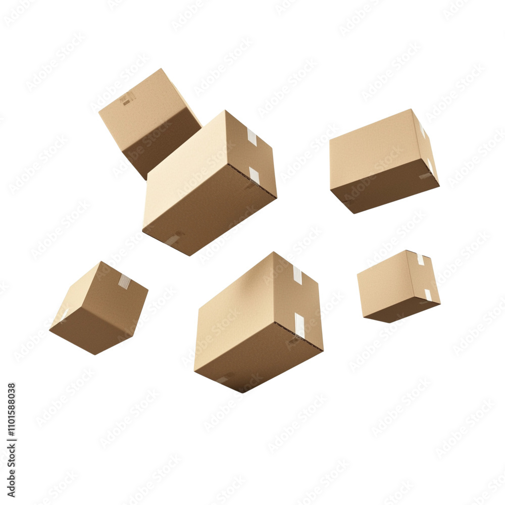 Flying Cardboard Boxes Isolated on Transparent Background, Realistic ...