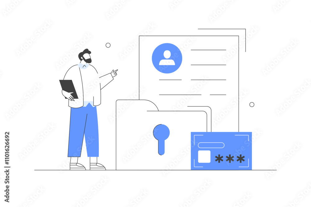 Cybersecurity. Character using cyber security services to protect ...