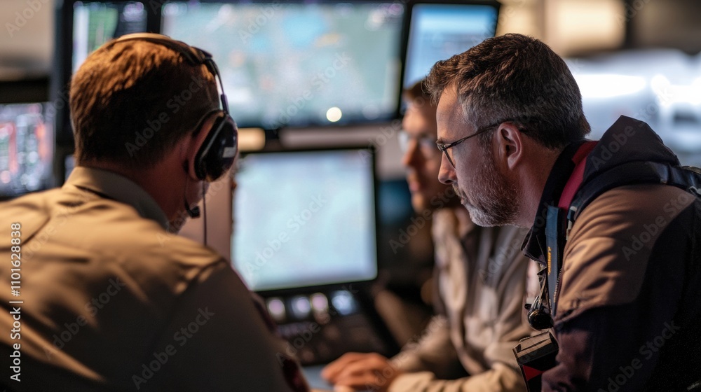 Pilots conducting a debrief after landing, reviewing flight safety ...
