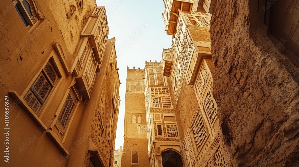 Diriyah historical mud-brick architecture in Riyadh, framed against a ...