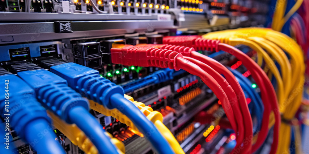 Colorful Network Cables Connected To A Server Rack In A Data Center Stock Illustration Adobe
