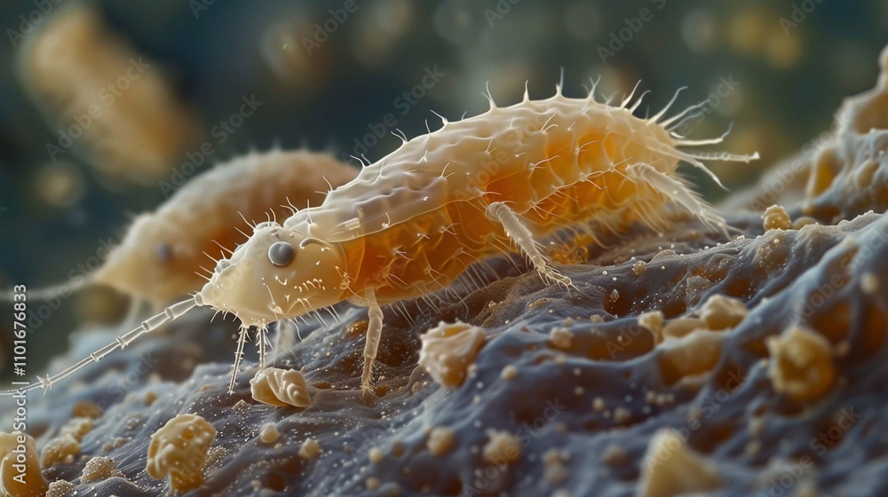Scabies mites visible on skin surface showcase the biological details ...