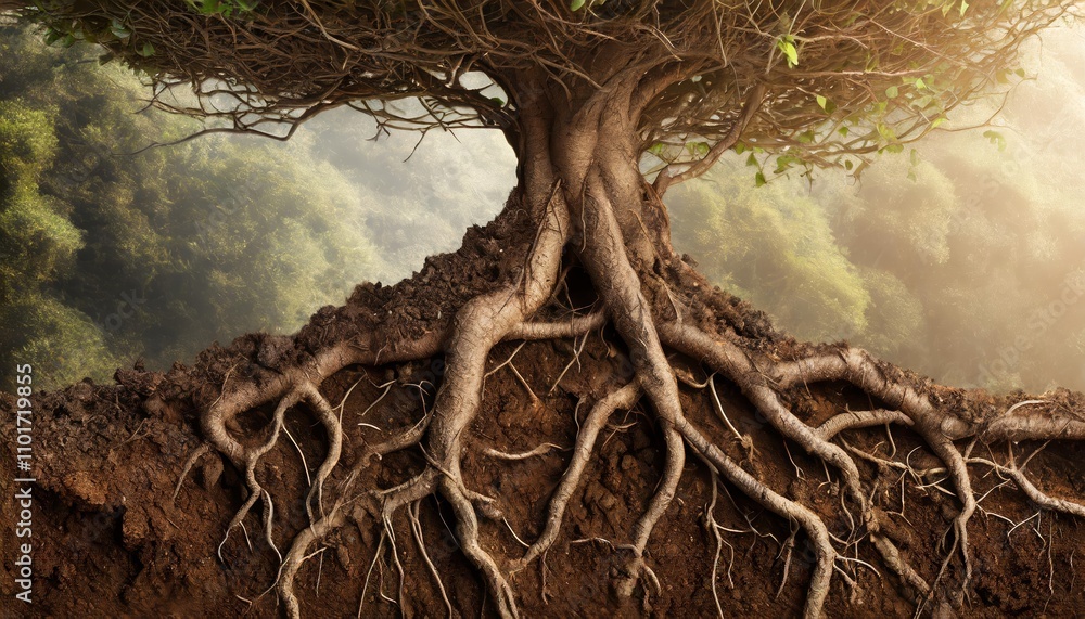 Close-up of tree roots in soil, showcasing intricate underground ...