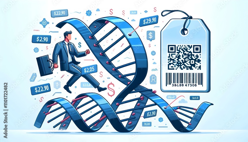 Stock-Illustration „Flat DNA Strand Price Tag Concept: Close-Up on DNA ...