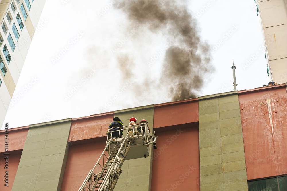 Fire and rescue drill in Nha Trang, Vietnam. Firefighters use different ...