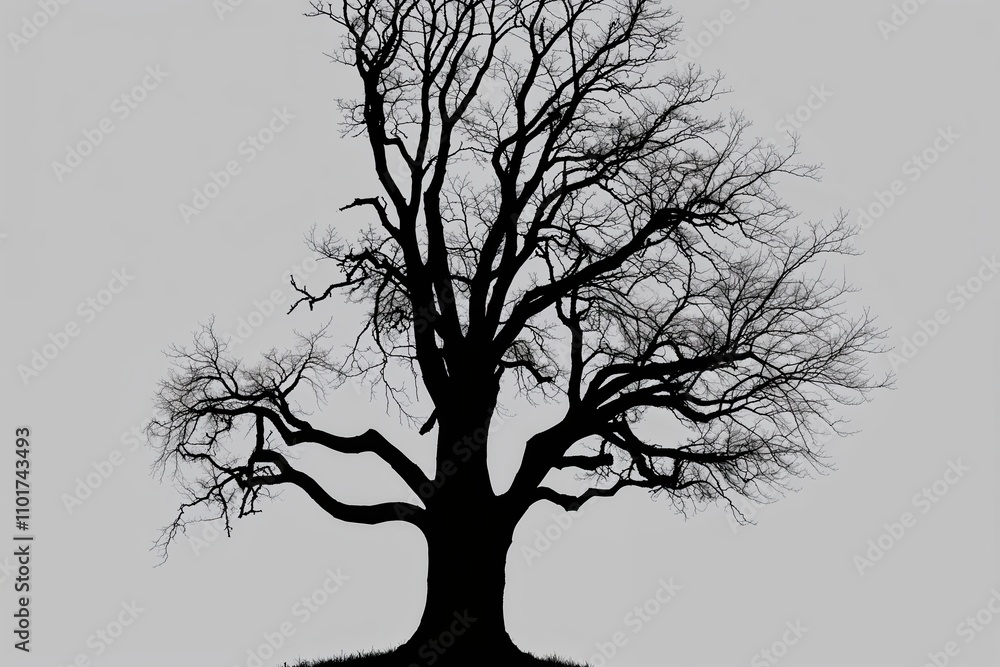 Haunted Ghostly Tree Silhouette on Bright White Background Stock ...